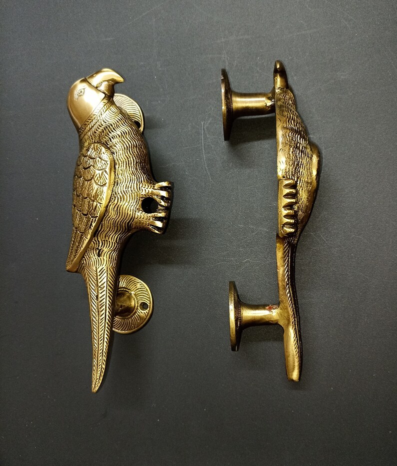 Macaw Bird Design Door Handle | Lacquered Brass Parrot Bedroom Door ...