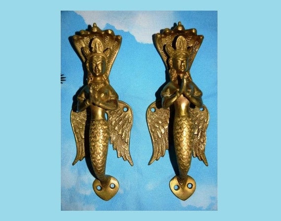 Goddess Mermaid Door Handle Pair Brass Door Accessories | Etsy