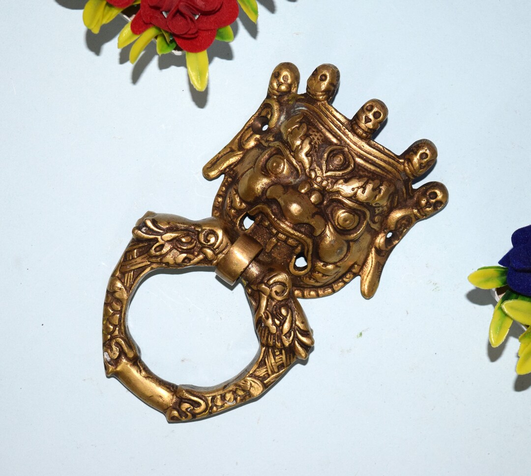 Brass Scary Devil Face Mask Ghost Knocker | Haunting Monster Head With ...