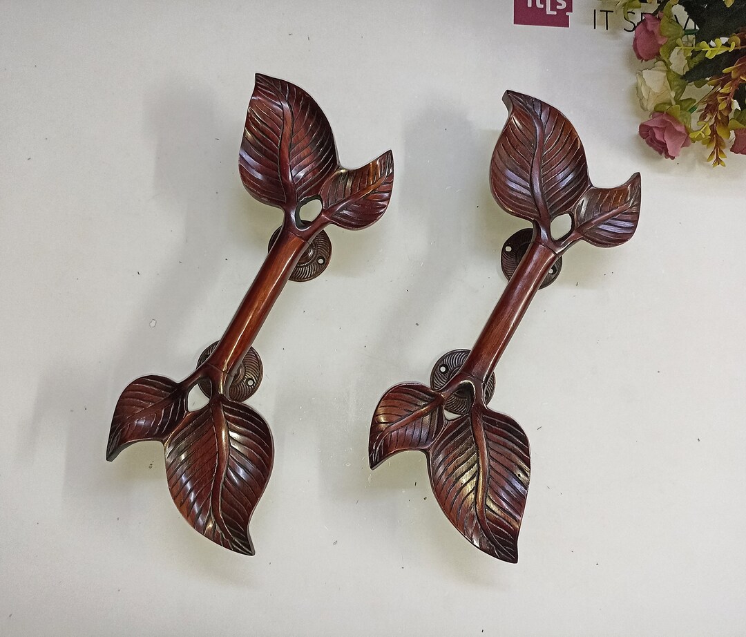 Foliage Leaf Design Main Door Handle Pair | Brass Twin Sided Leaf Door ...