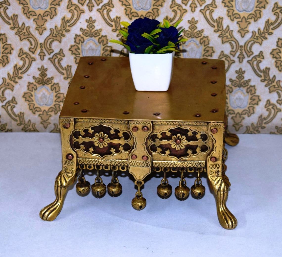 Table Showpiece With Stool and Hanging Bells Brass And | Etsy