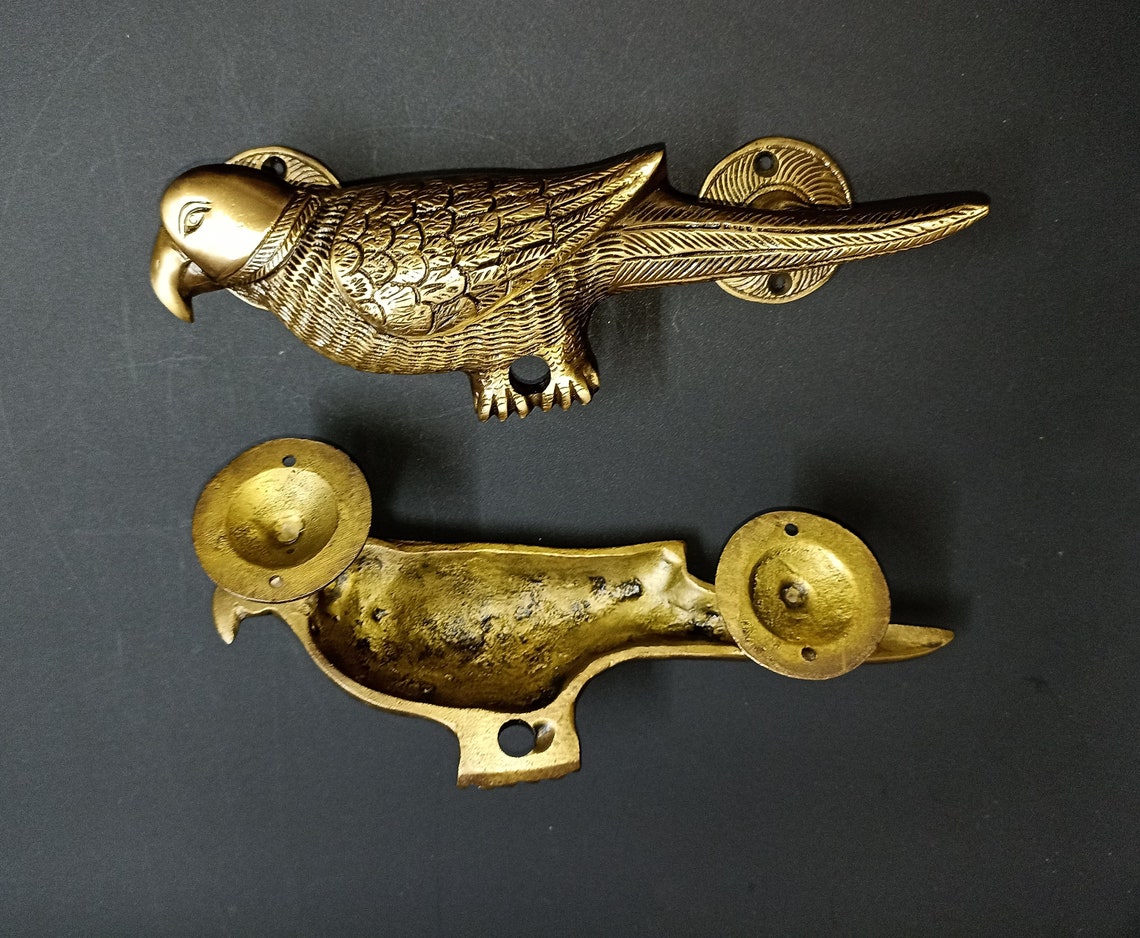 Macaw Bird Design Door Handle | Lacquered Brass Parrot Bedroom Door ...