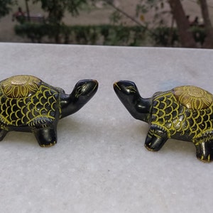 Brass Couple Tortoise Paperweight | Turtle Shape Statue Office Table ...
