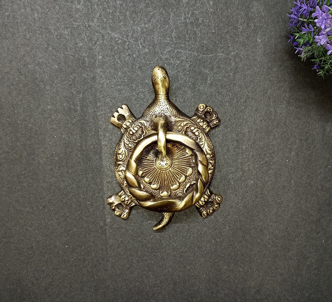 Turtle Theme Door Hardware Bell | Lacquered Brass Tortoise Door Knocker ...