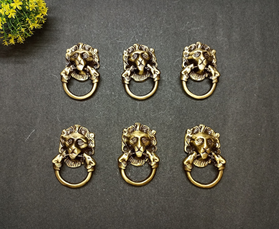 Lacquered Brass Lion Beast Theme Drawer Knobs | Felis Leo Head Design ...