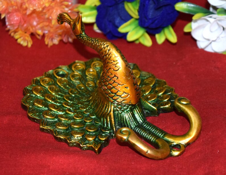 Peacock Hook Wall Hanging Brass Hook Beautiful Peafowl Etsy