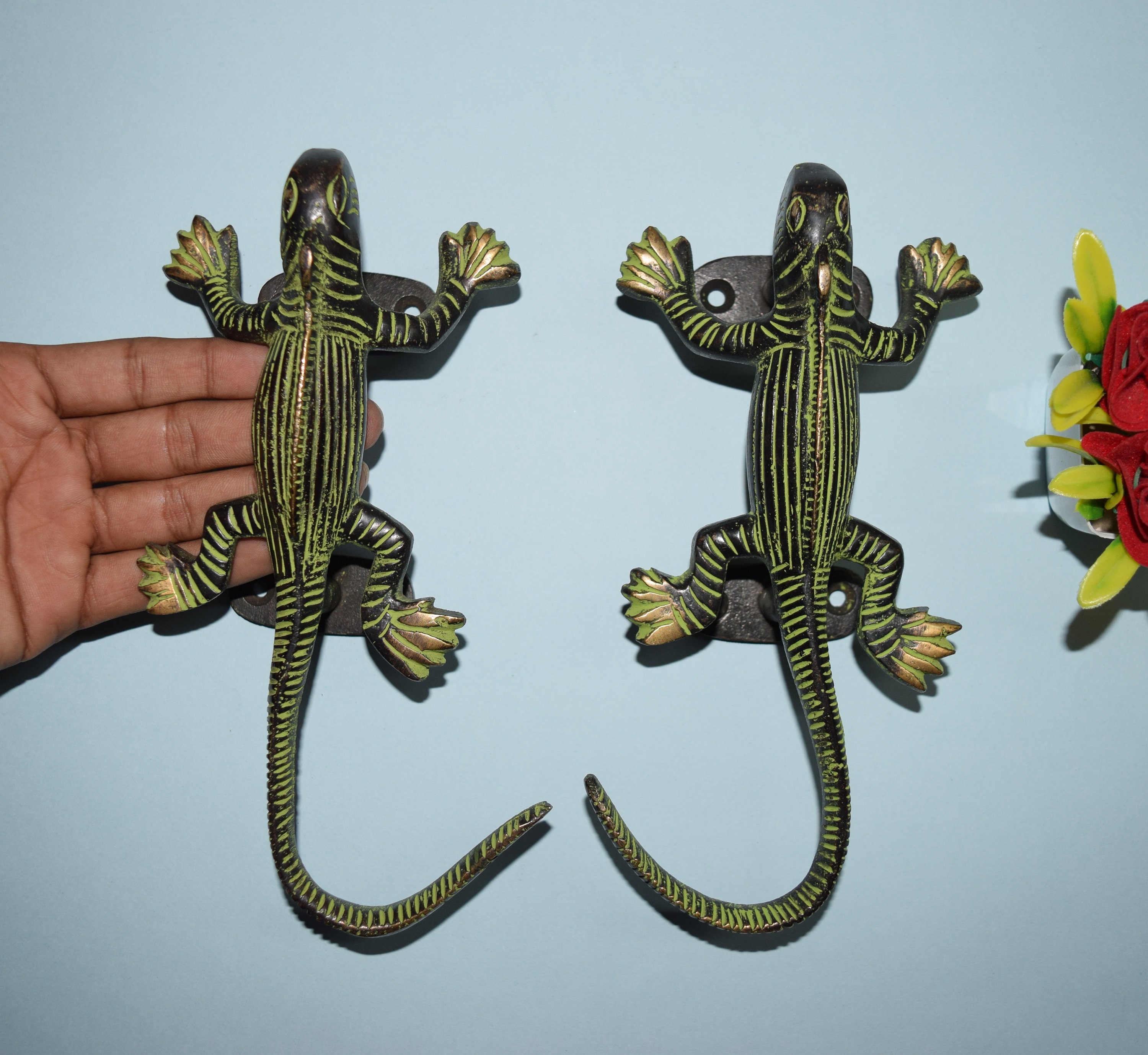 8" Inches Lizard Door Handle Pair | Brass Front Door Accessories ...