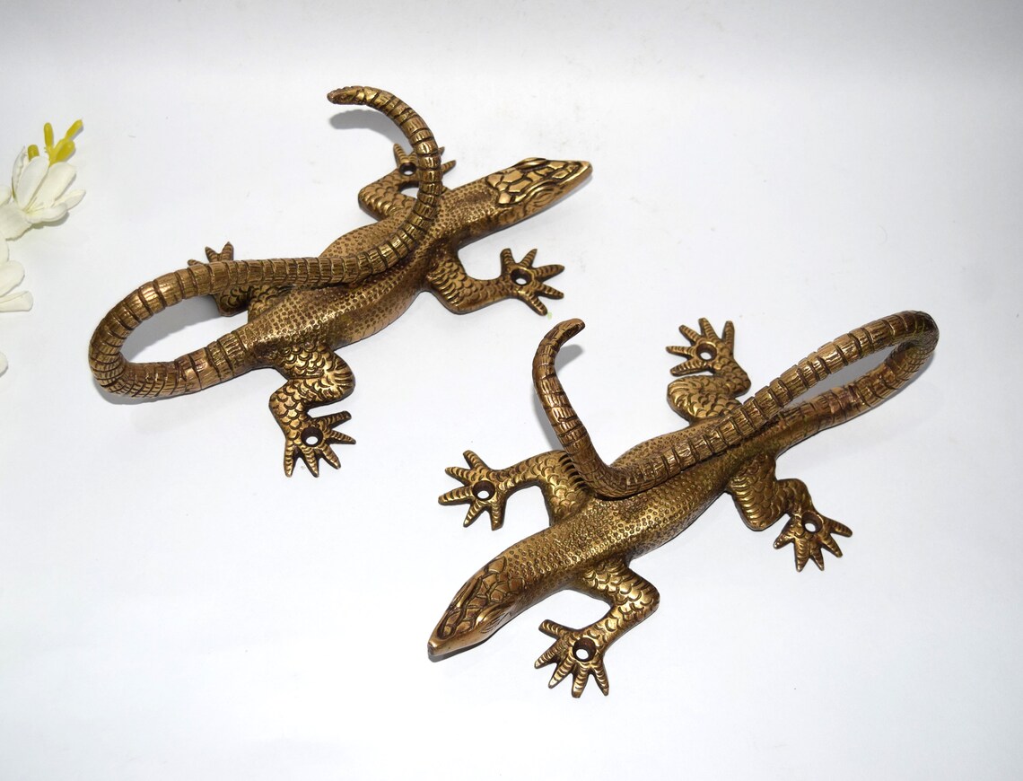 9 Inches Wild Lizard Door Handle Brass Reptile Dragon | Etsy