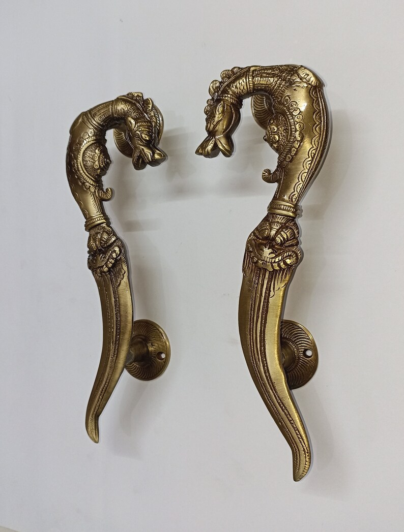Yali Head Design Door Handle Pair | Brass Mythical Dragon Traditional ...
