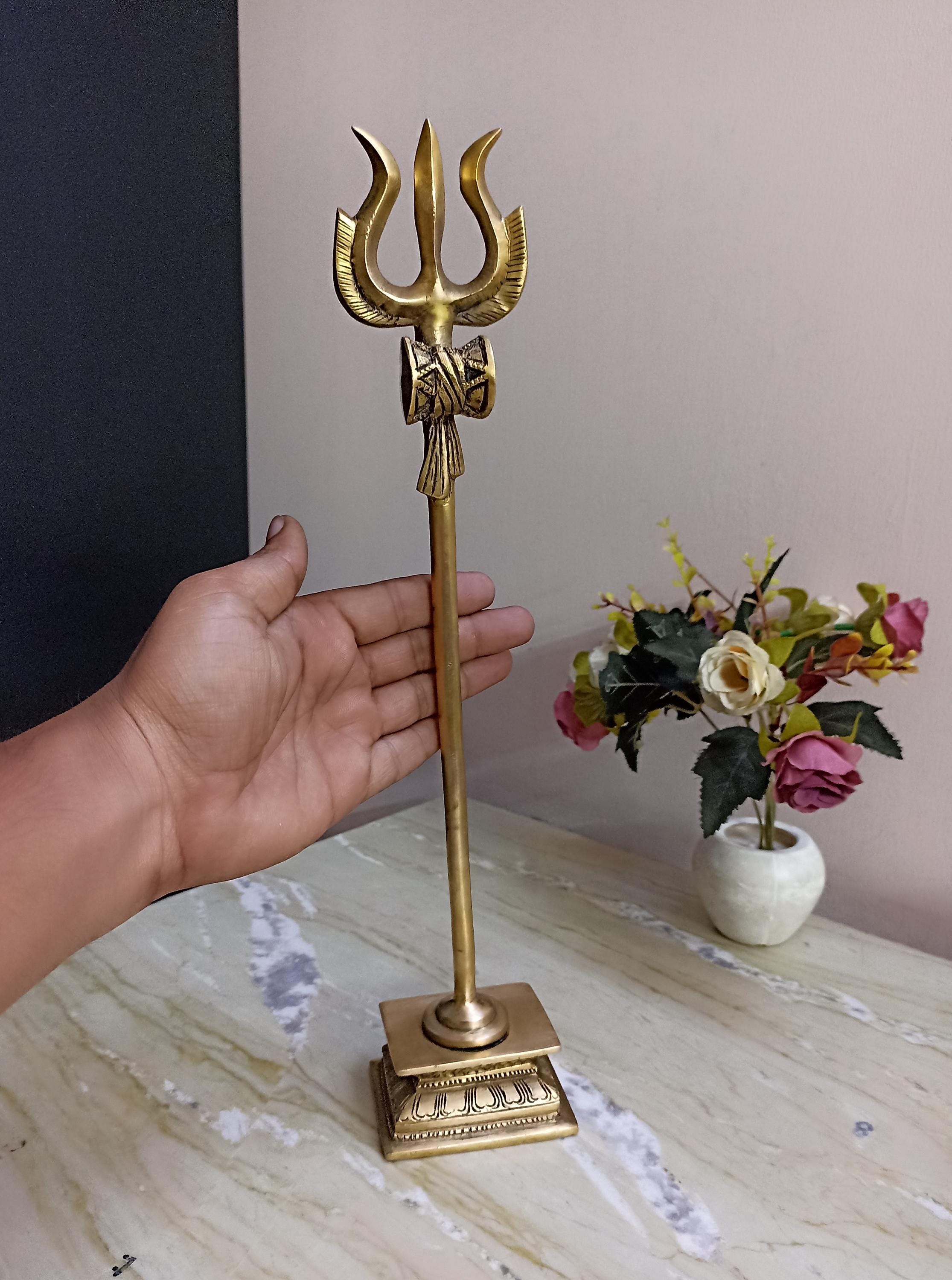 14.5" Inches Trident Table Decor | Brass Shiva's Trishul Temple Table ...