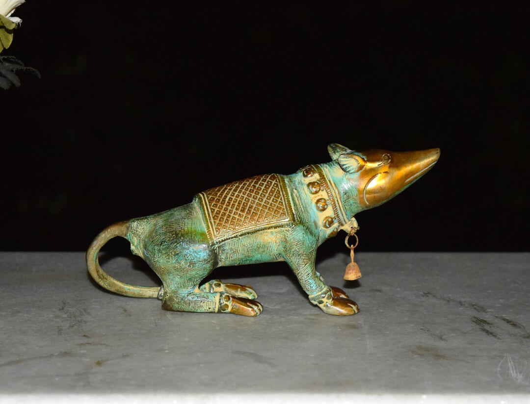 Brass Mouse Statue Lord Ganesha Vahana Mooshak Mus Idol Collectible ...