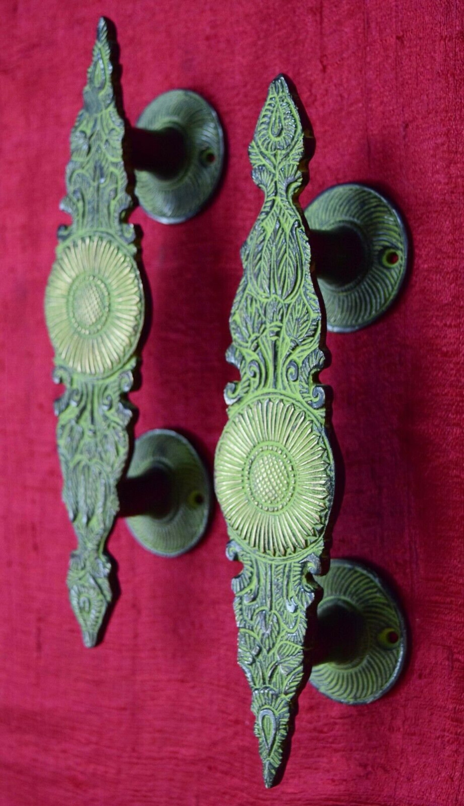 Coneflower Design Door Handle Brass Nature Theme Door | Etsy