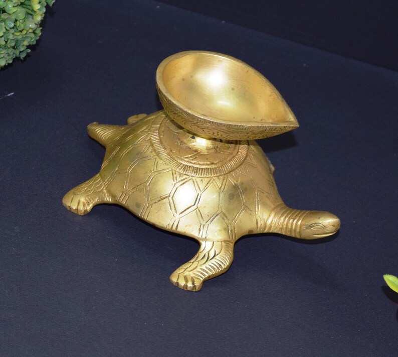 Heavy Turtle Oil Lamp Golden Color Brass Tortoise Statue - Etsy