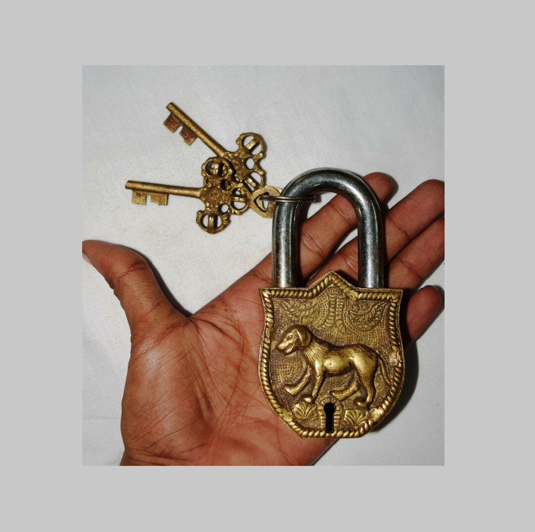Brass Puppy Dog Padlock | Safety Door Lock With 02 Keys | Animal Design ...