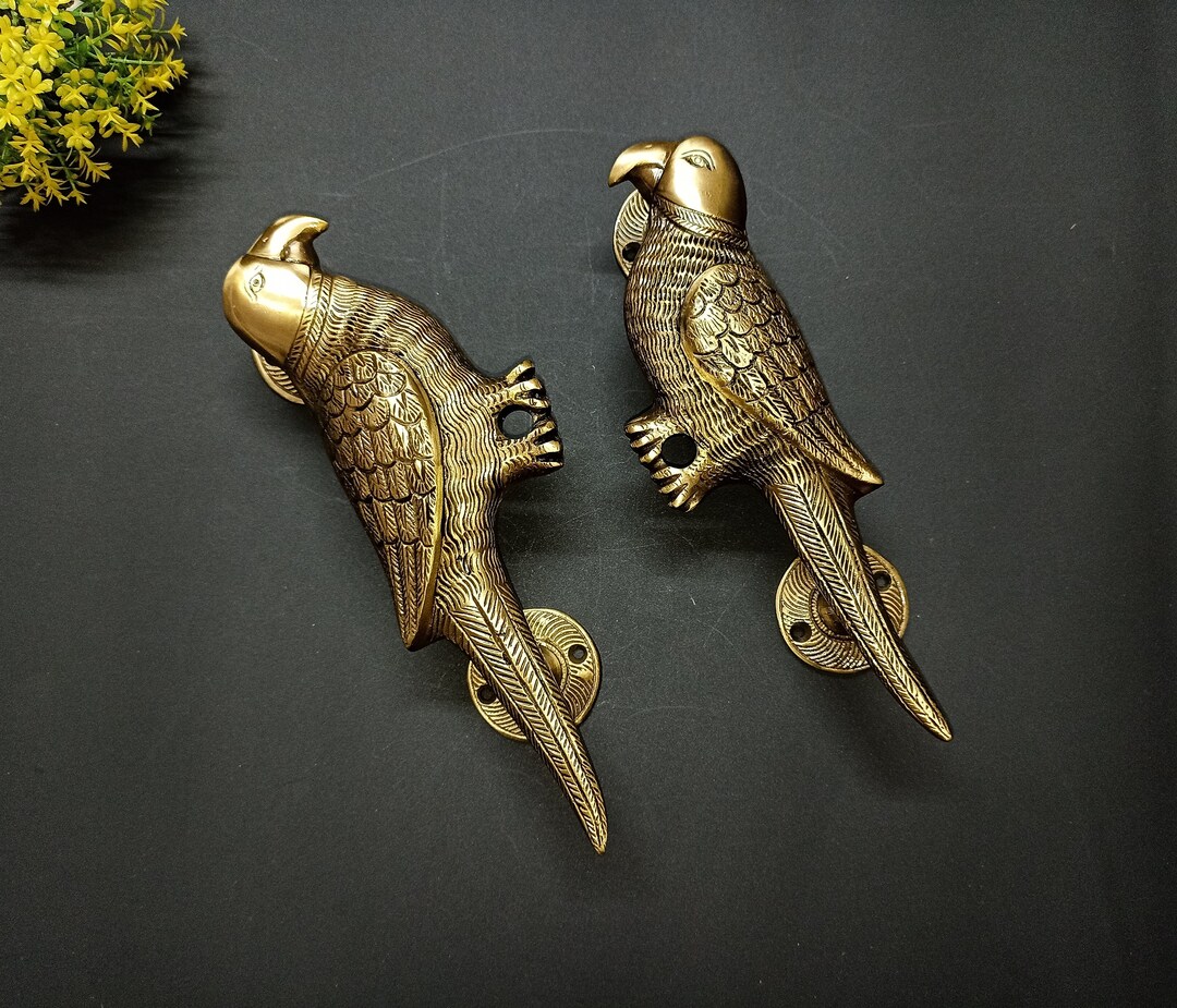 Macaw Bird Design Door Handle | Lacquered Brass Parrot Bedroom Door ...