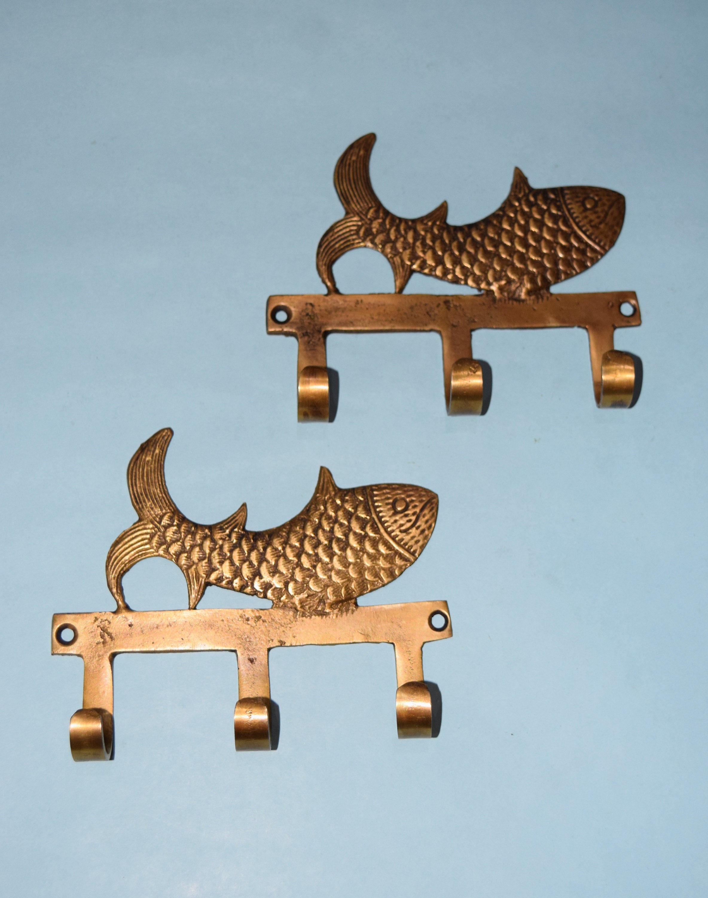 Pair of Wall Hooks Brass Fish Design Triple Hook Majestic | Etsy