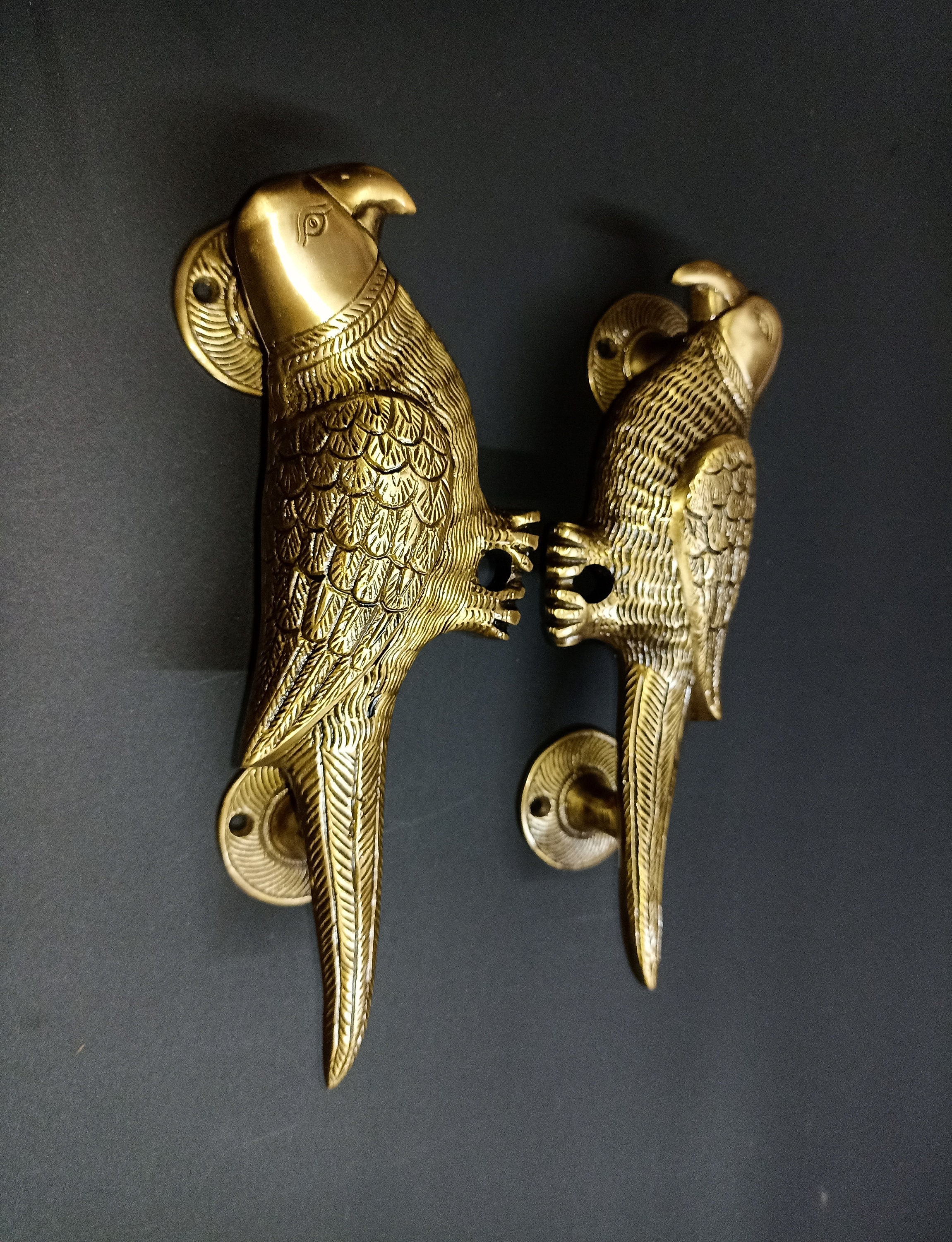 Macaw Bird Design Door Handle | Lacquered Brass Parrot Bedroom Door ...