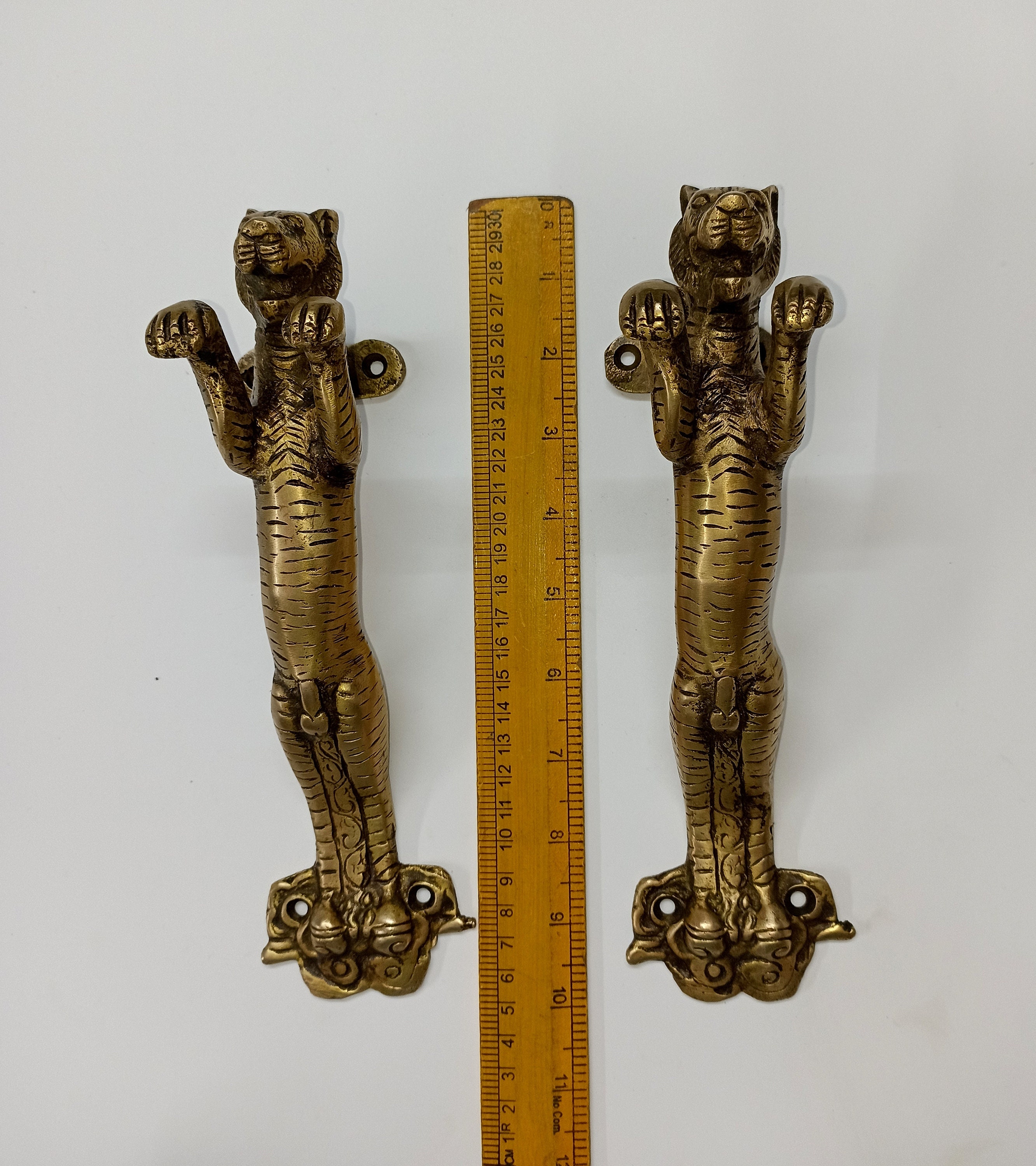 Leaping Tiger Design Entry Door Handle Pair | Brass Jumping Panther ...