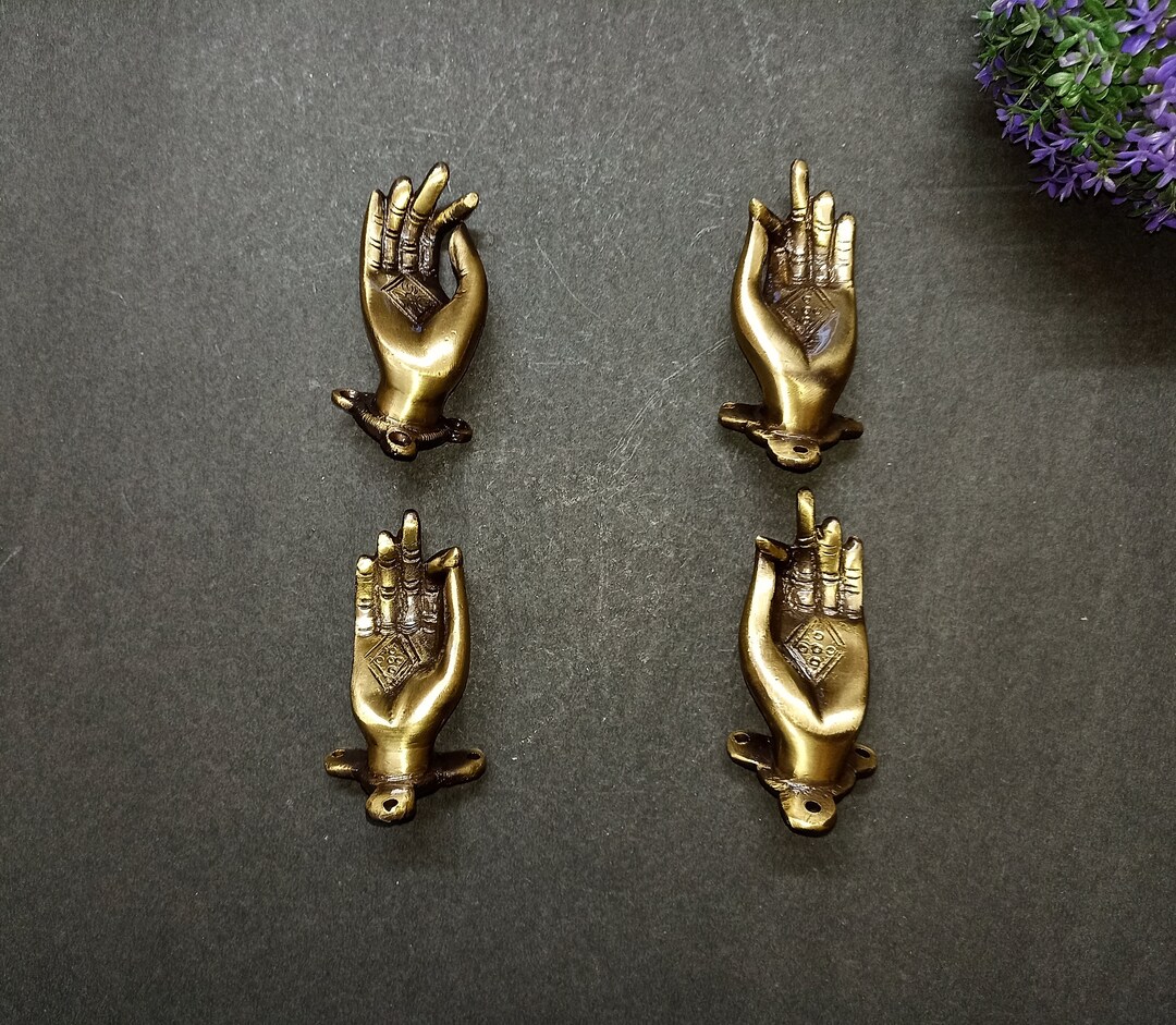 Lacquered Brass Hand Design Wardrobe Knobs | Yoga Girl Hand Shape ...