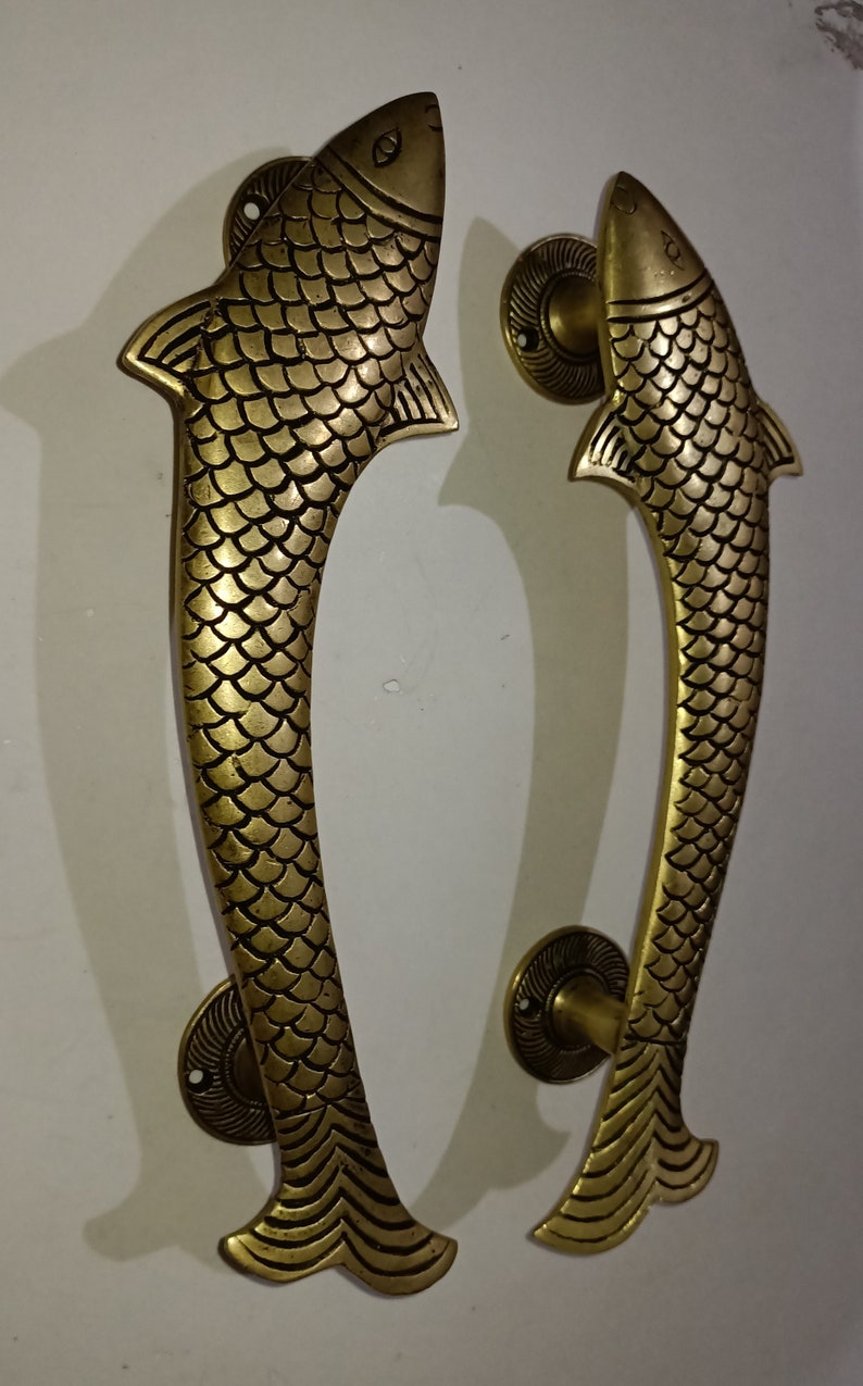 Brass Tuna Fish Long Door Pull Pair | Brass Golden Fish Door Handle ...