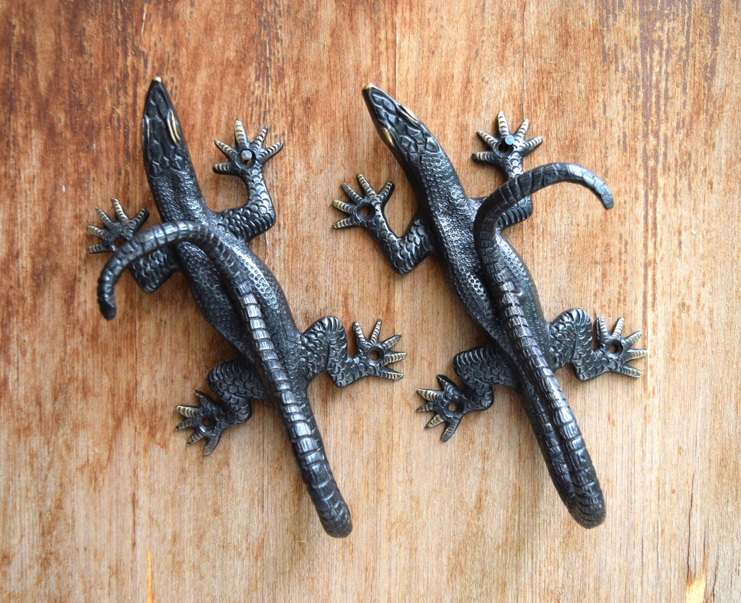 Black Cambodian Lizard Handle Set | Brass Reptile Design Door Pulls ...