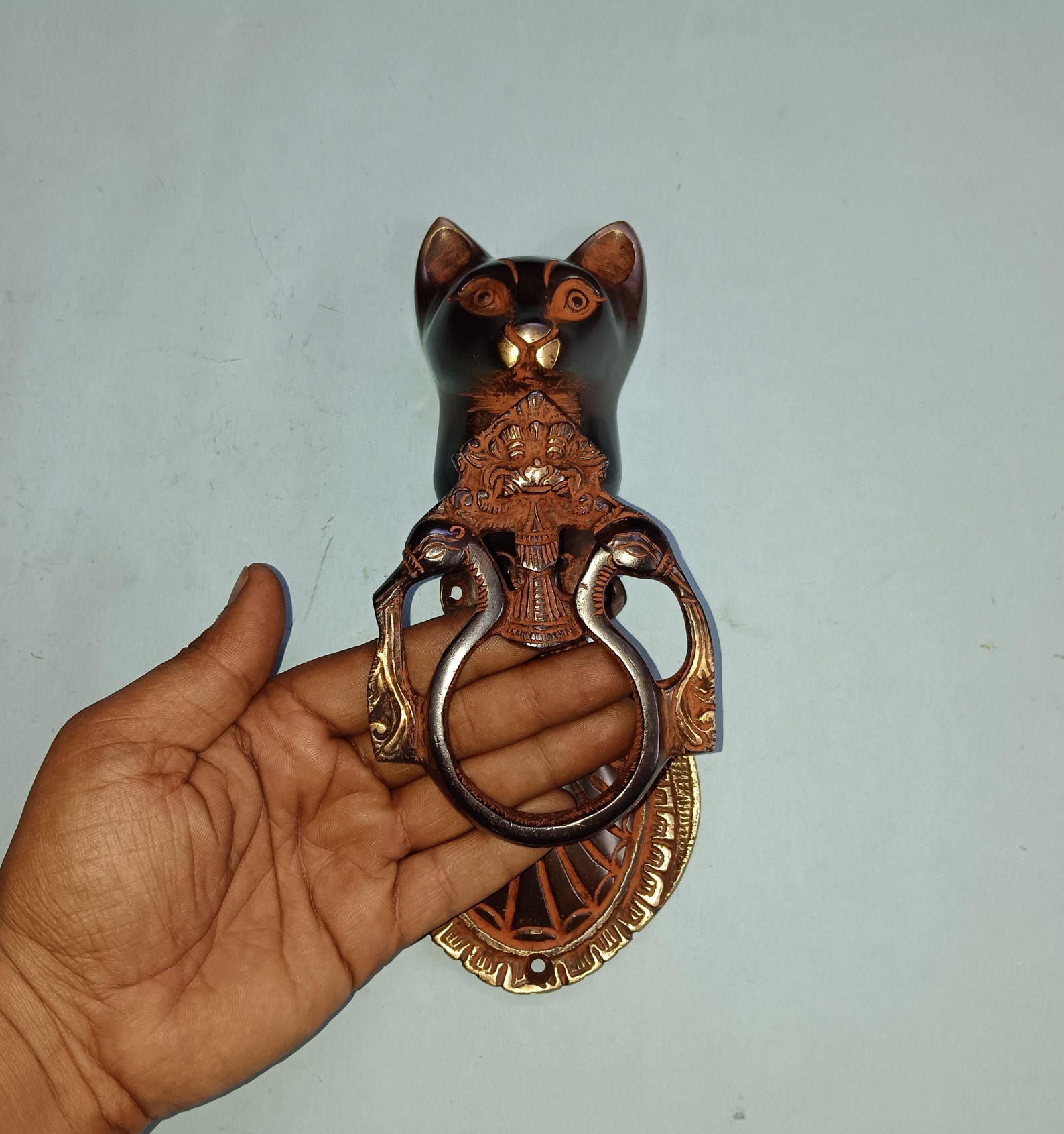 Kitty Cat Door Knocker | Brass Yali With Peacock Engraved Door Bell ...