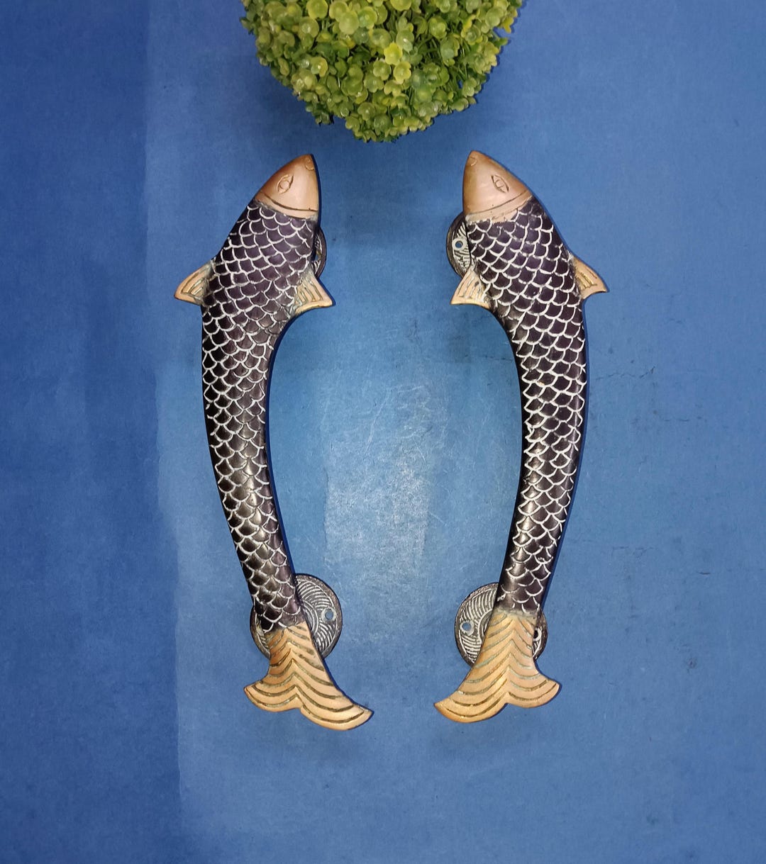 Long Tail Fish Door Handle Pair | Brass Curved Fish Shape Door Puller ...