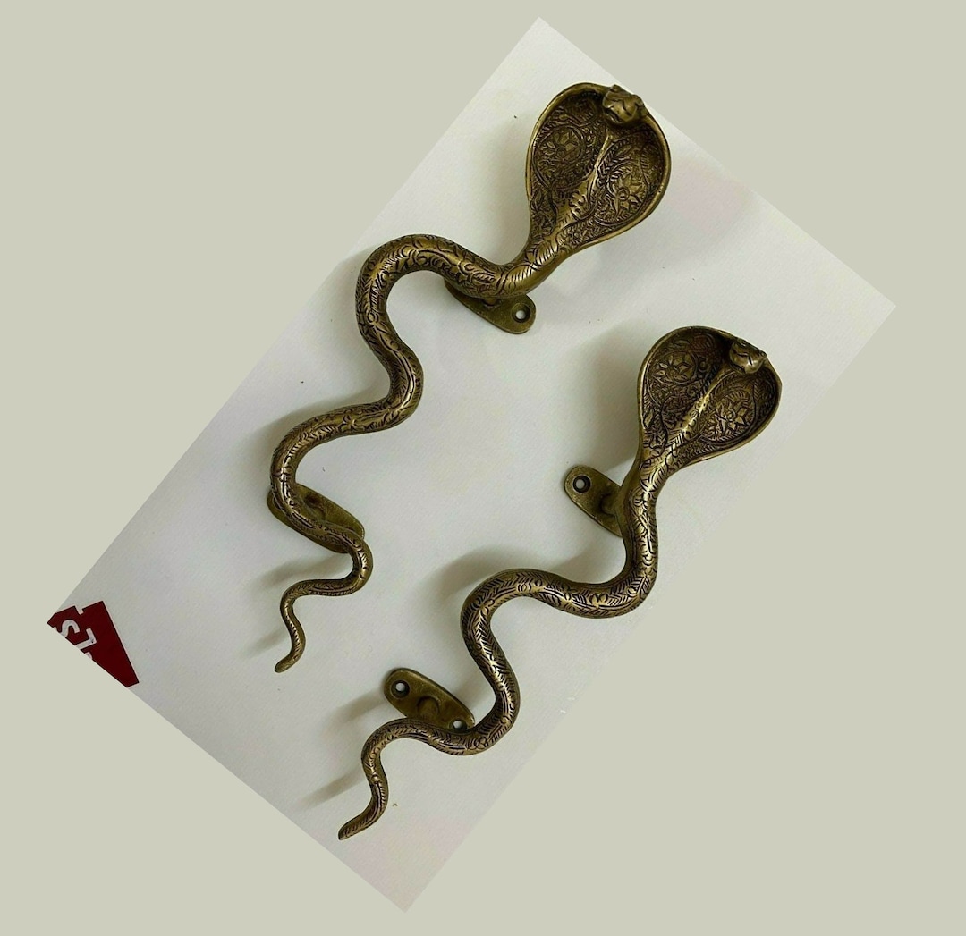 Brass Snake Shape Door Handle Pair Handmade Kaaliya Naag Door Pull ...