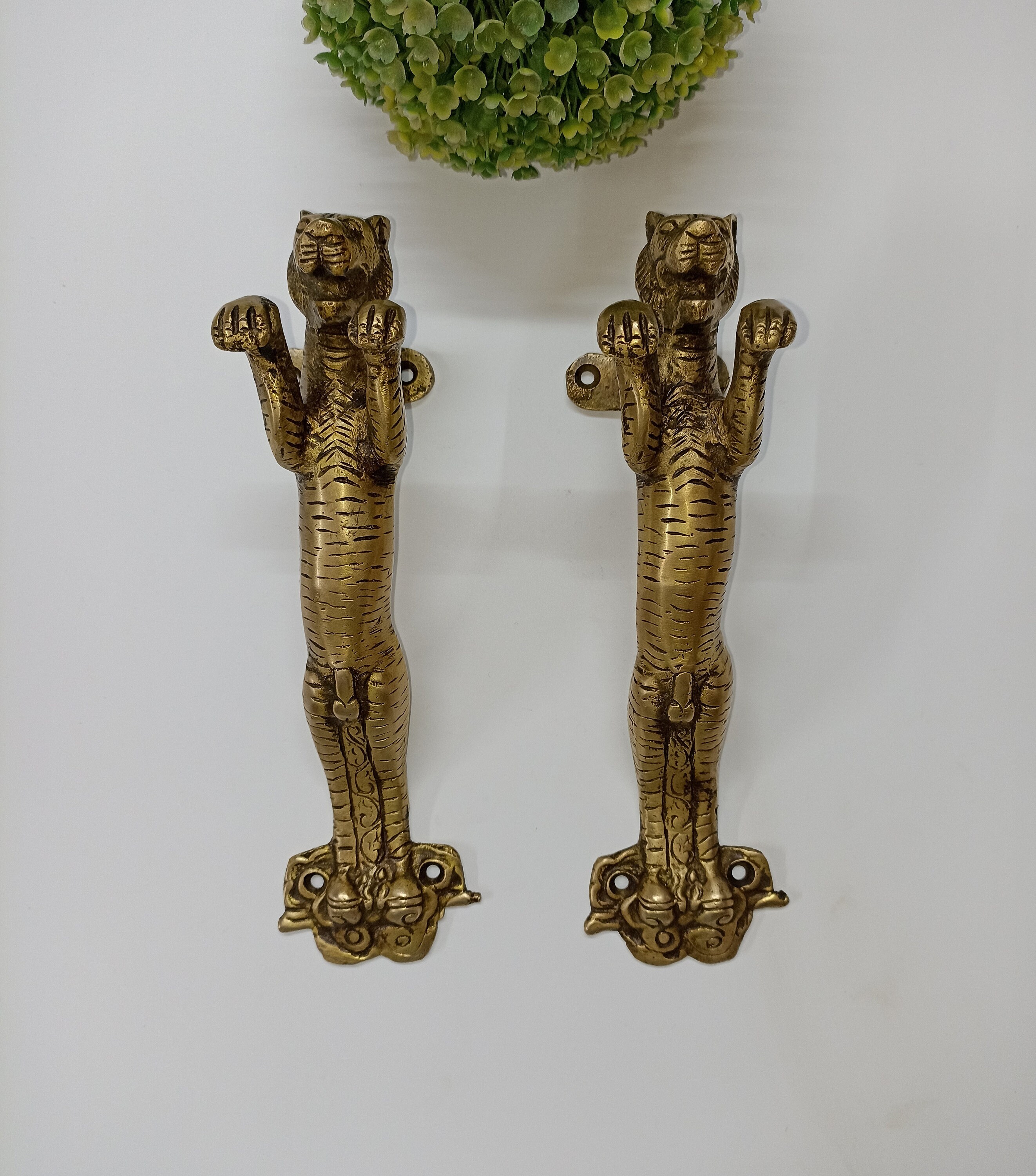 Leaping Tiger Design Entry Door Handle Pair | Brass Jumping Panther ...