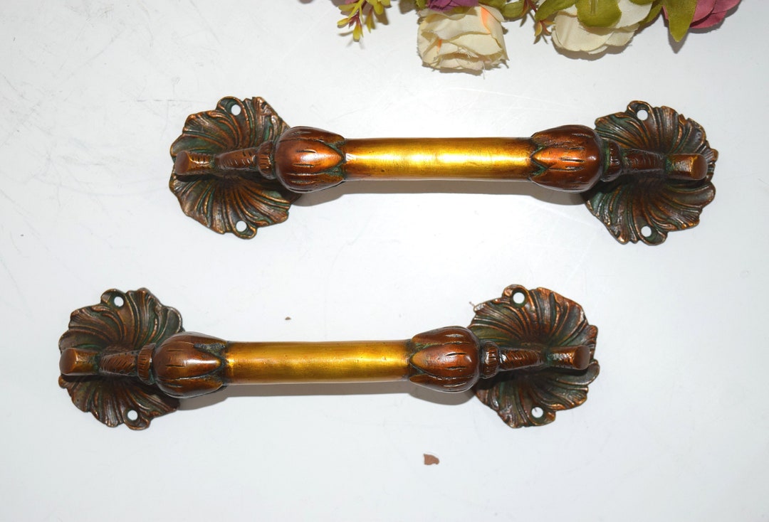 9'' Inches Flower Door Handle Pair | Brass Pair of Door Puller With ...