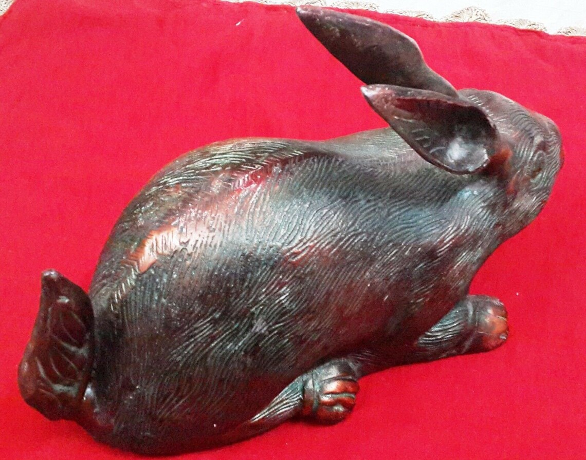 Domestic Rabbit Statue Antique Aluminum Corner Table | Etsy