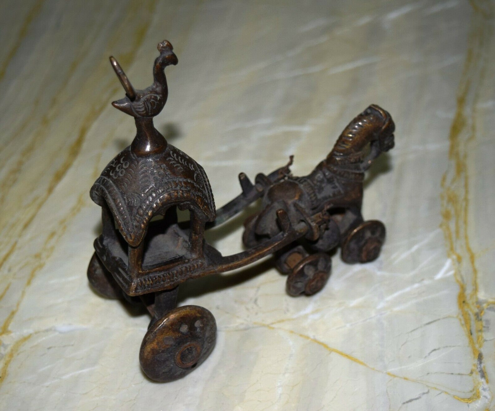 Antique Krishna Chariot Arjuna Rath With Horse and Peacock - Etsy