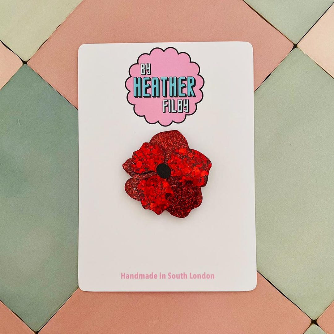 Remembrance Day Glitter Resin Poppy Brooch – Handmade Commemorative ...