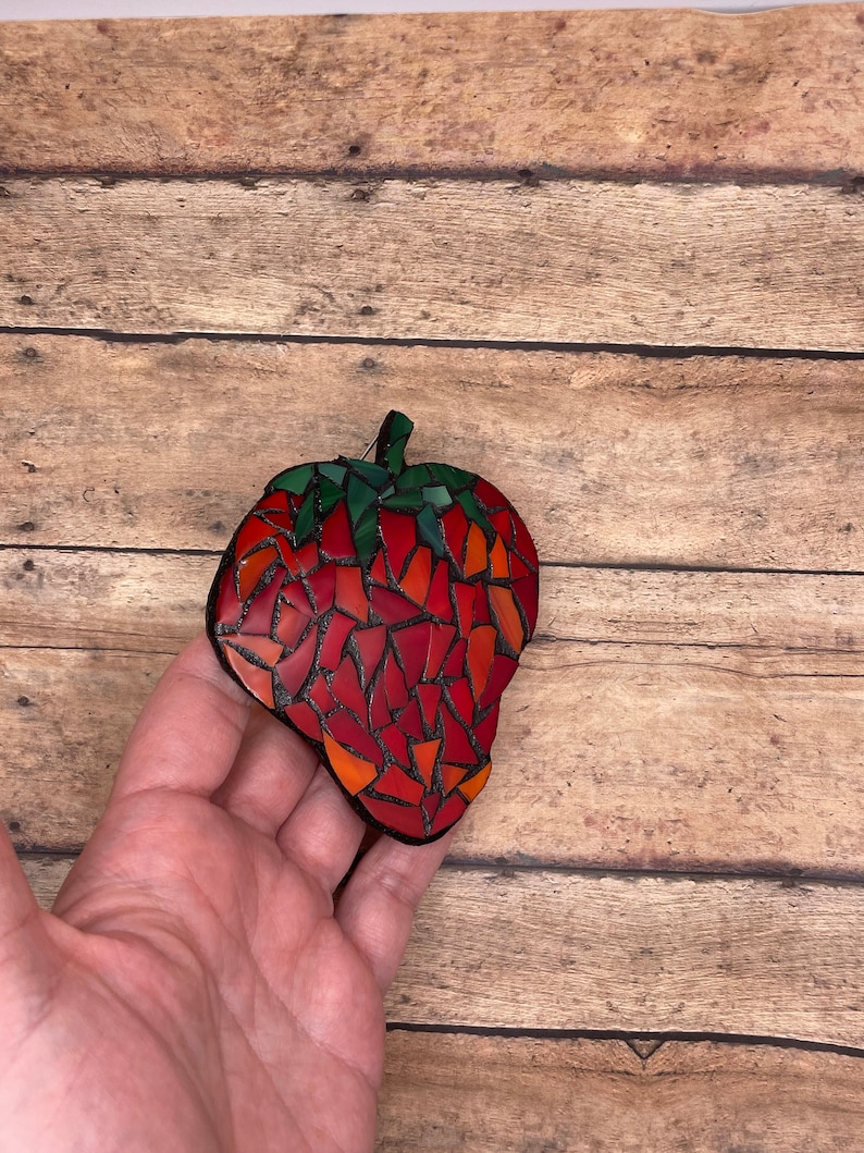 Strawberry Stained Glass Mosaic Magnet or Ornament - Etsy