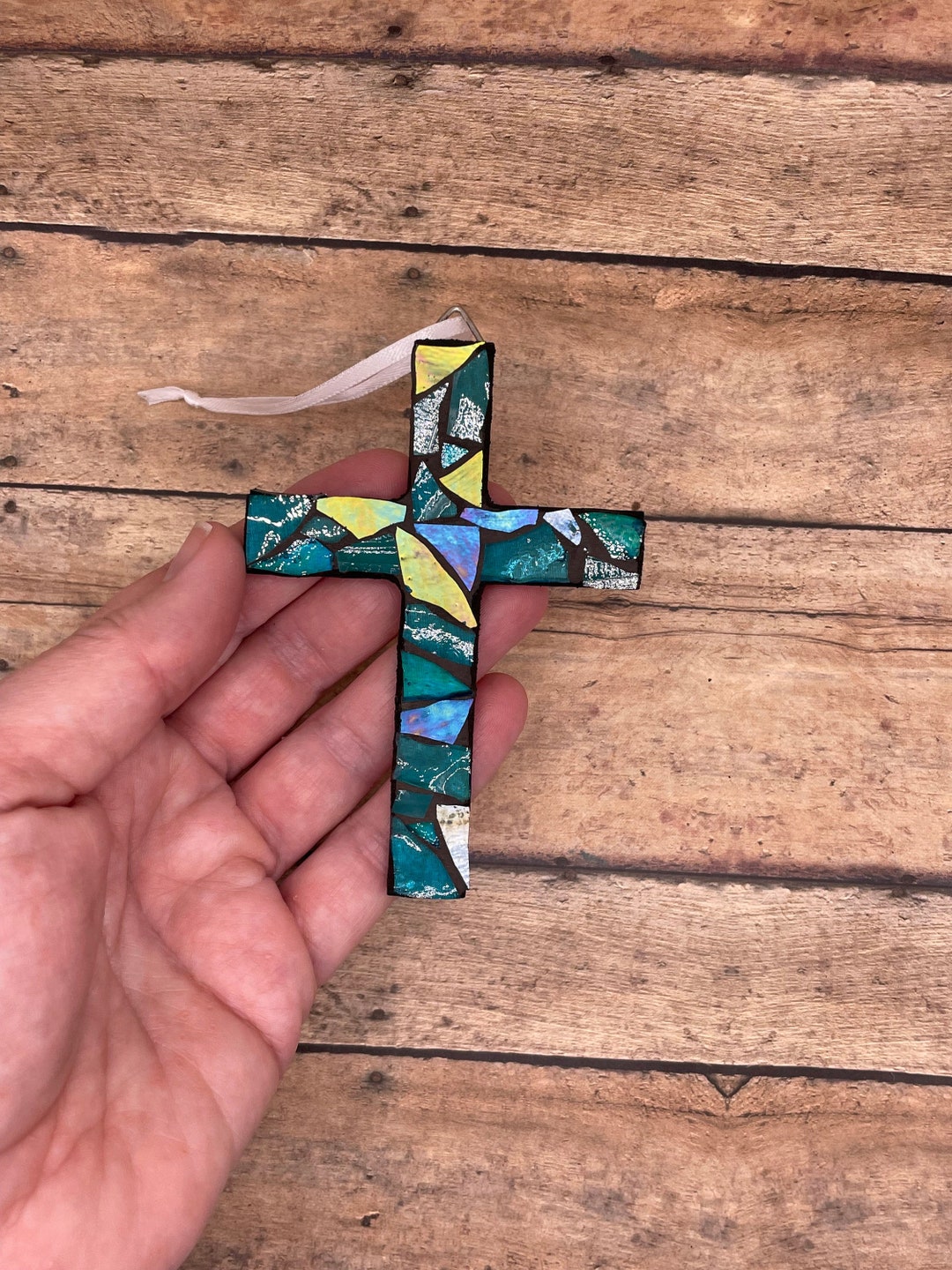 Cross Stained Glass Mosaic ( Magnet or Ornament ) - Etsy