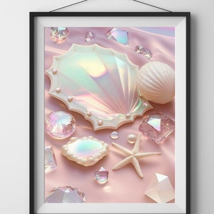 Pastel and Opalescent Seashell Wall Art, Coastal Print, Luxury Beach ...