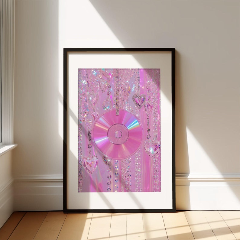 Y2K CD Crystal Wall Art, Pink Holographic Print, 90s Aesthetic Room ...