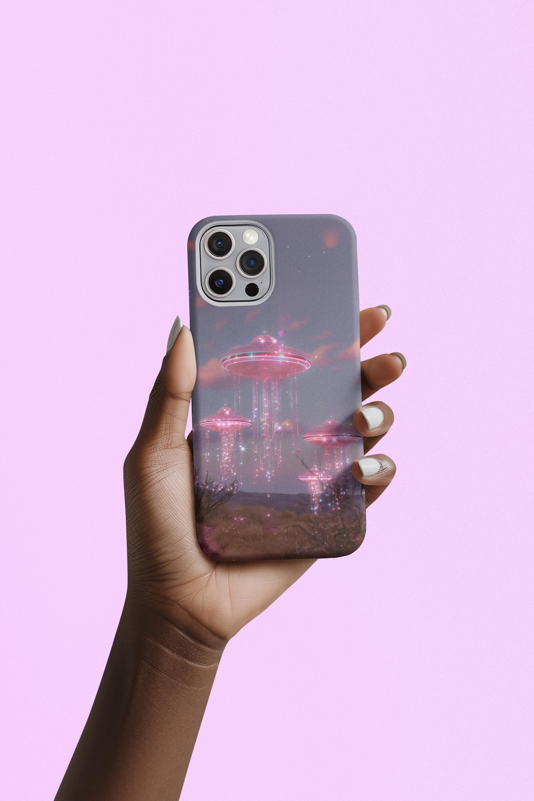 Pink UFO Phone Case Crystal Alien Desert Sparkle Aesthetic iPhone ...