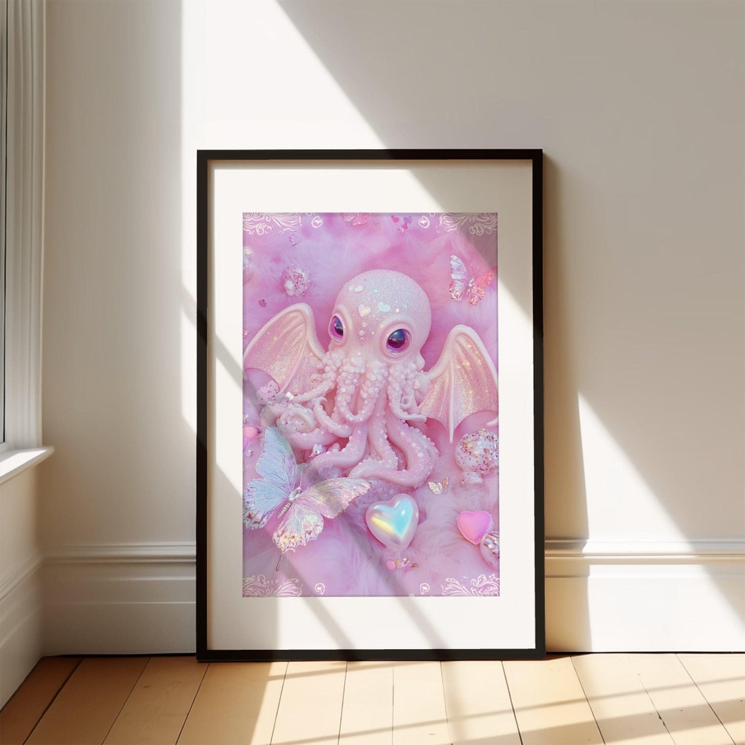Sparkly Baby Cthulhu Art Print - Cute Pink Aesthetic Fantasy Decor ...