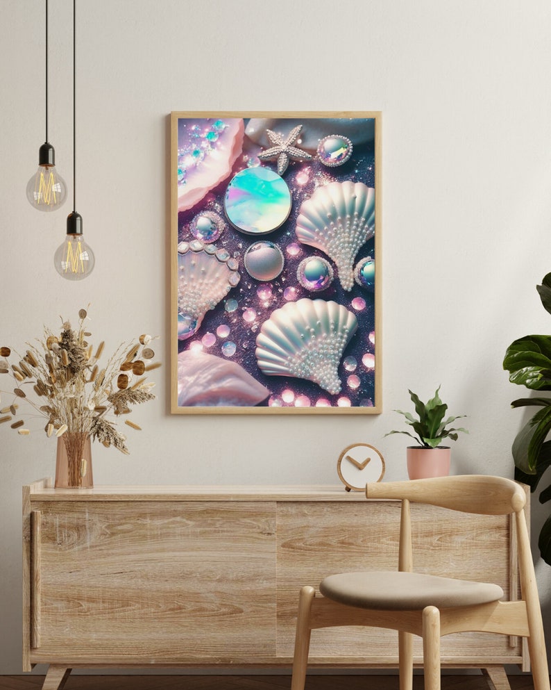 Pastel Pink and Opalescent Seashell Wall Art Coastal Print - Etsy