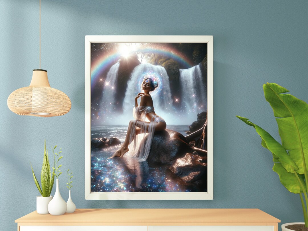 Mystical Goddess Art Print - Enchanting Glittering Waterfall and ...