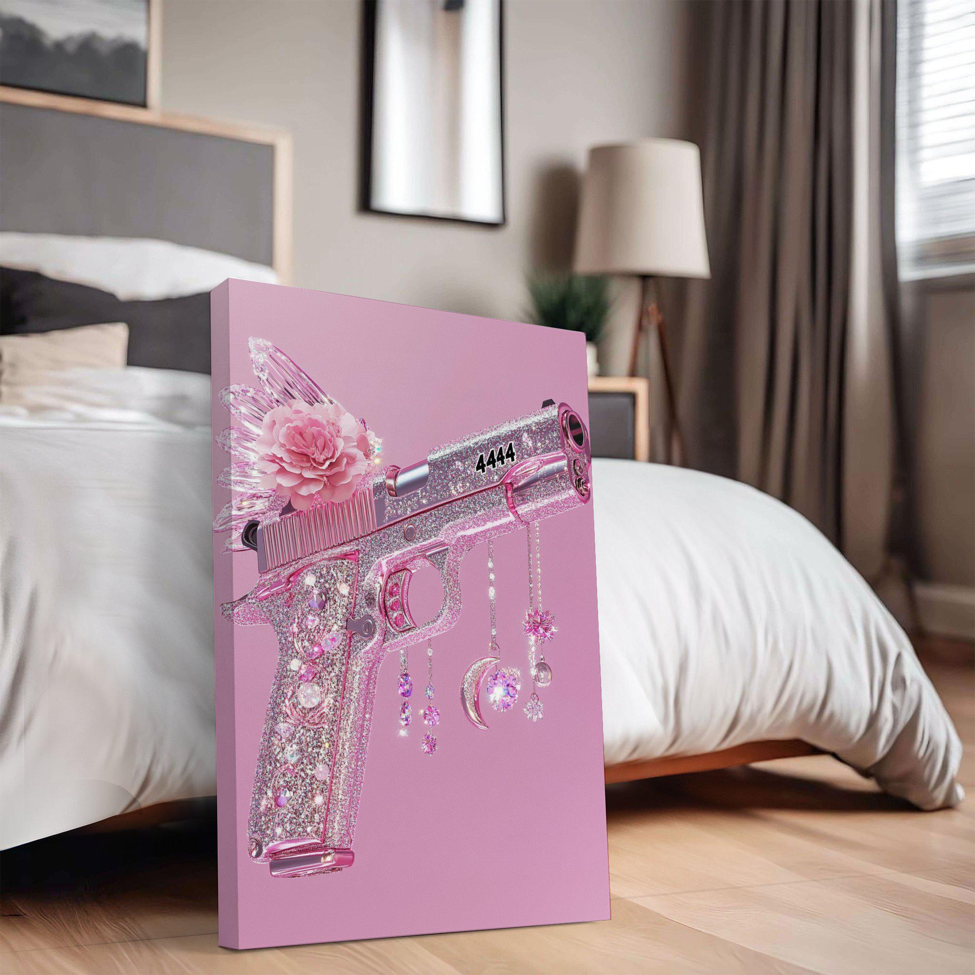 Pink Crystal Gun Art Print, Glitter Weapon Wall Decor, Girly Gun Decor ...