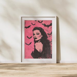 Vintage 50s Vampira Art Print | Gothic Halloween Wall Decor | Retro ...
