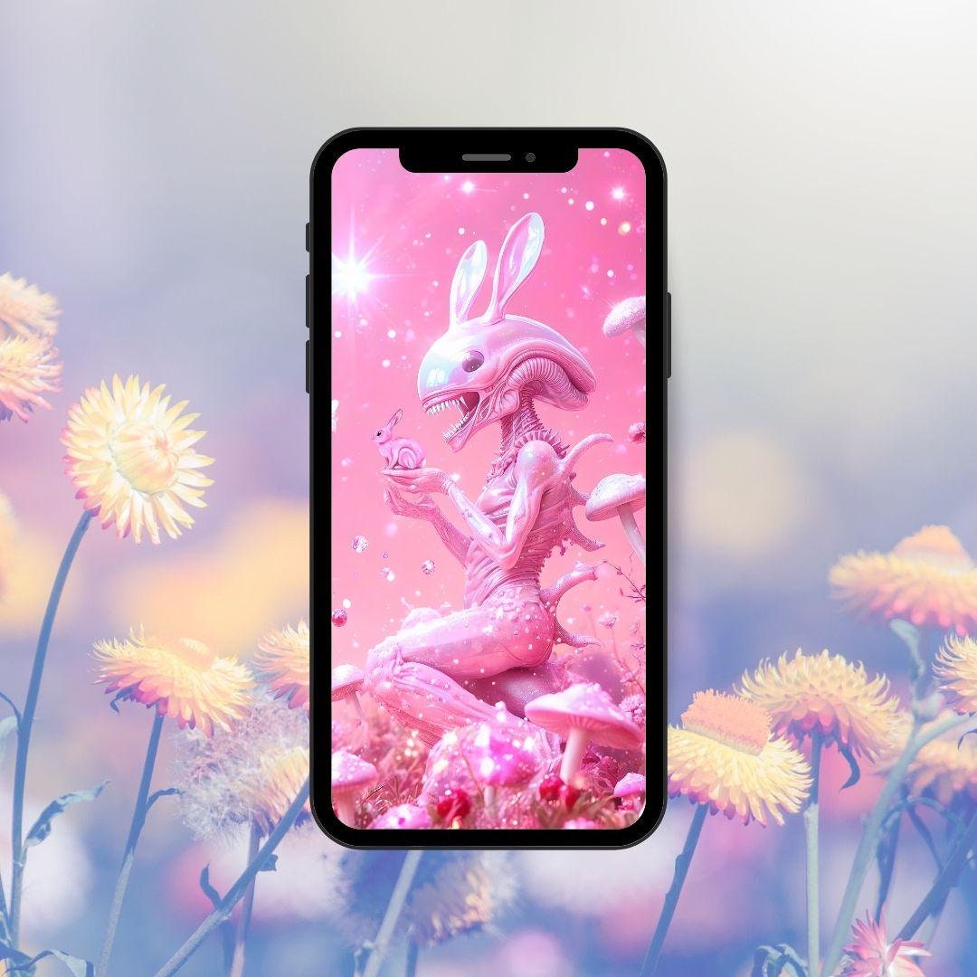 Alien Bunny Instant Download Wallpaper, Pink Aesthetic Horror Cute ...