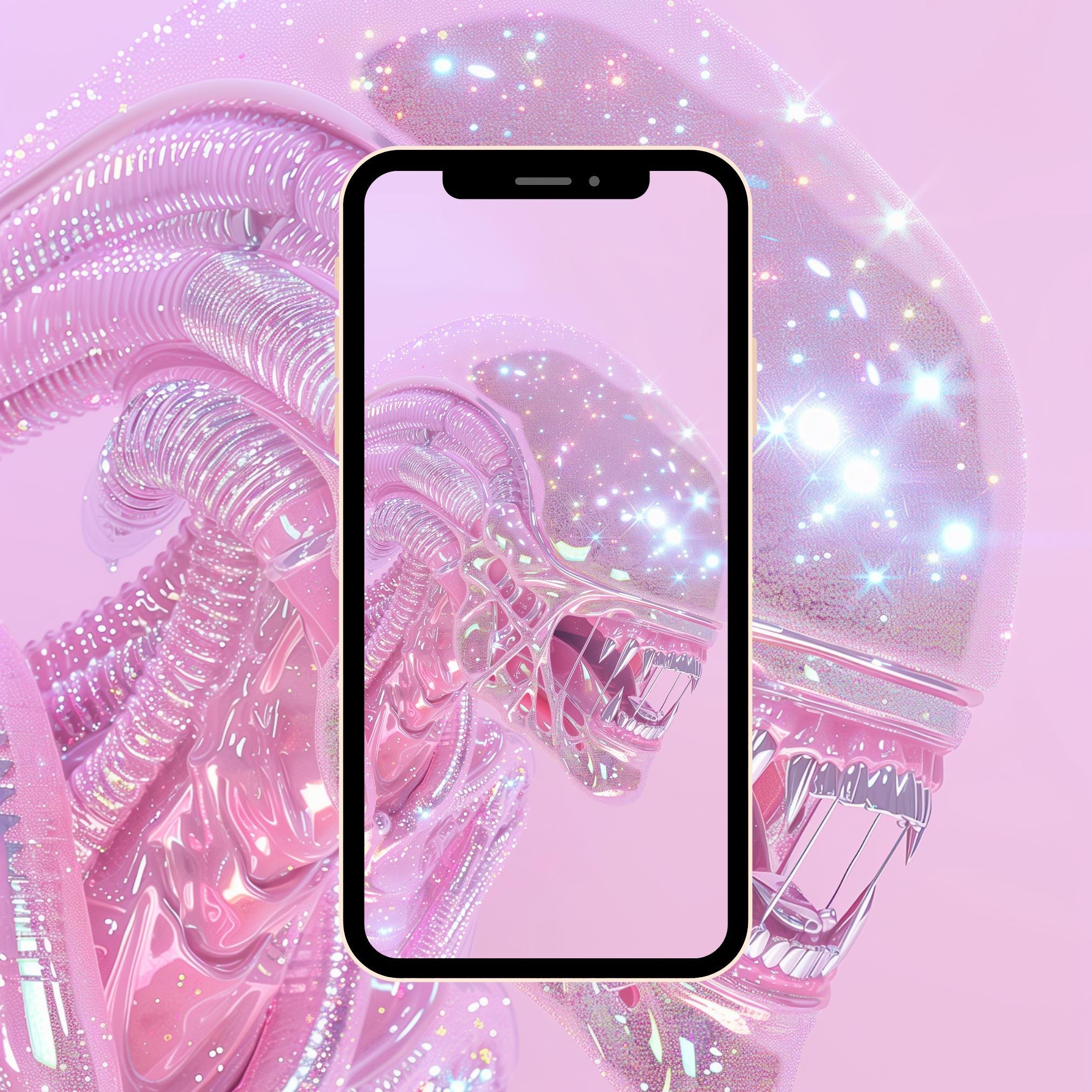 Pink Glitter Alien - Sparkling Alien Aesthetic Phone Wallpaper ...
