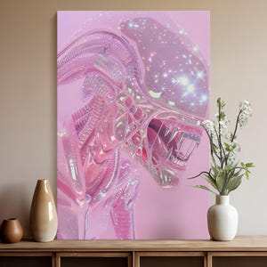 Glittering Pink Alien Art Print, Holographic Sci-fi Decor, Futuristic ...