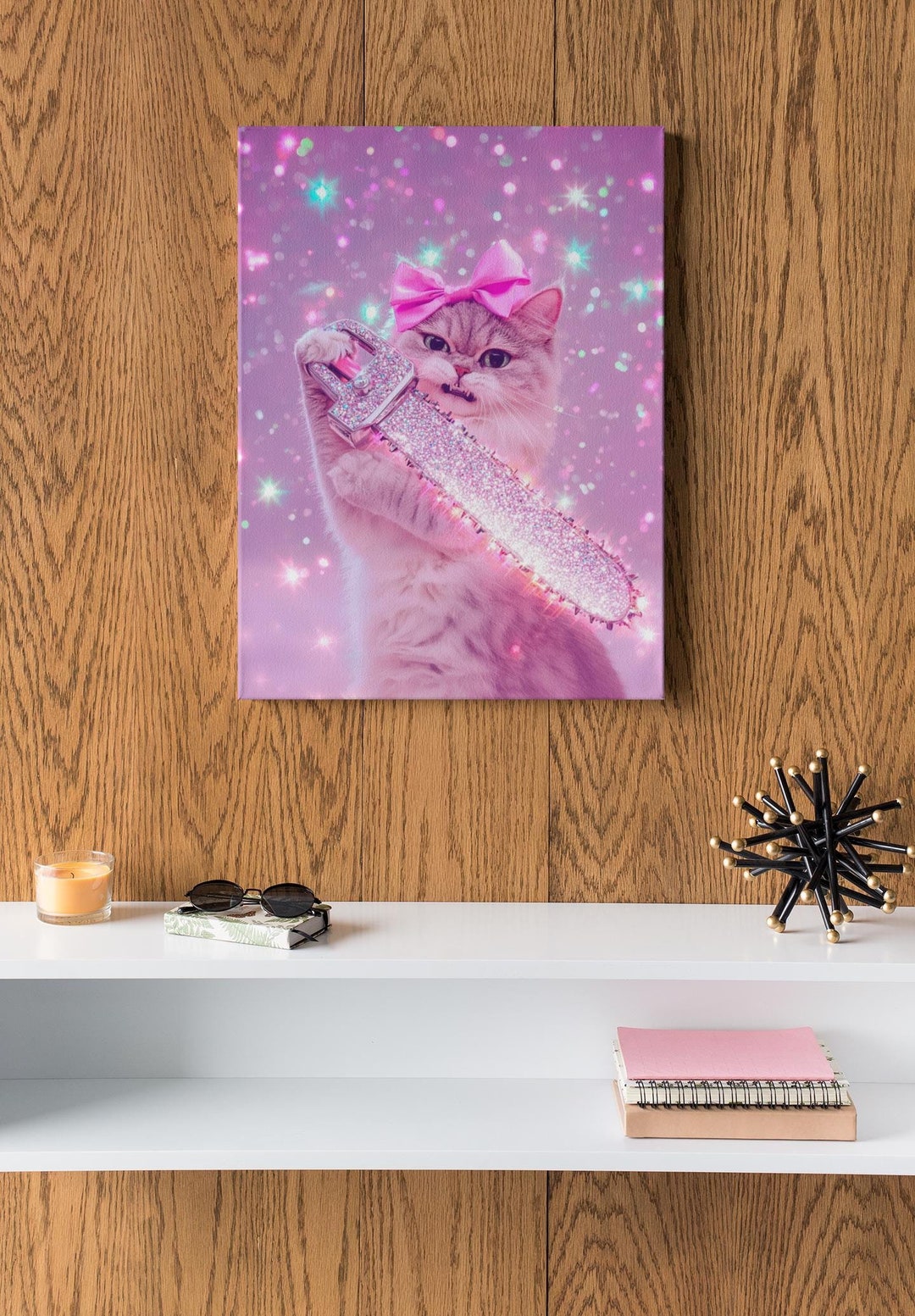 Pink Glitter Chainsaw Cat Wall Art Print, Deadly Cat Digital Download ...