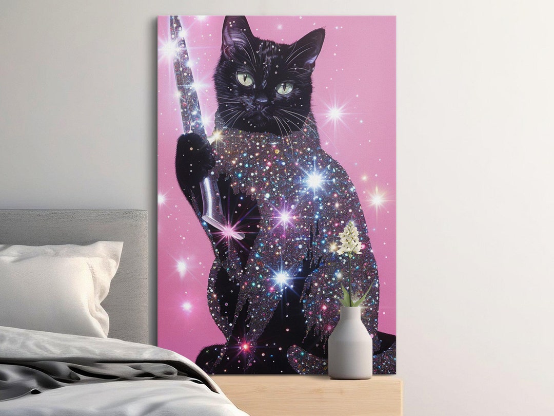 Stabby Cat in Sparkles Art Print – Unique Glittery Black Cat With Knife ...