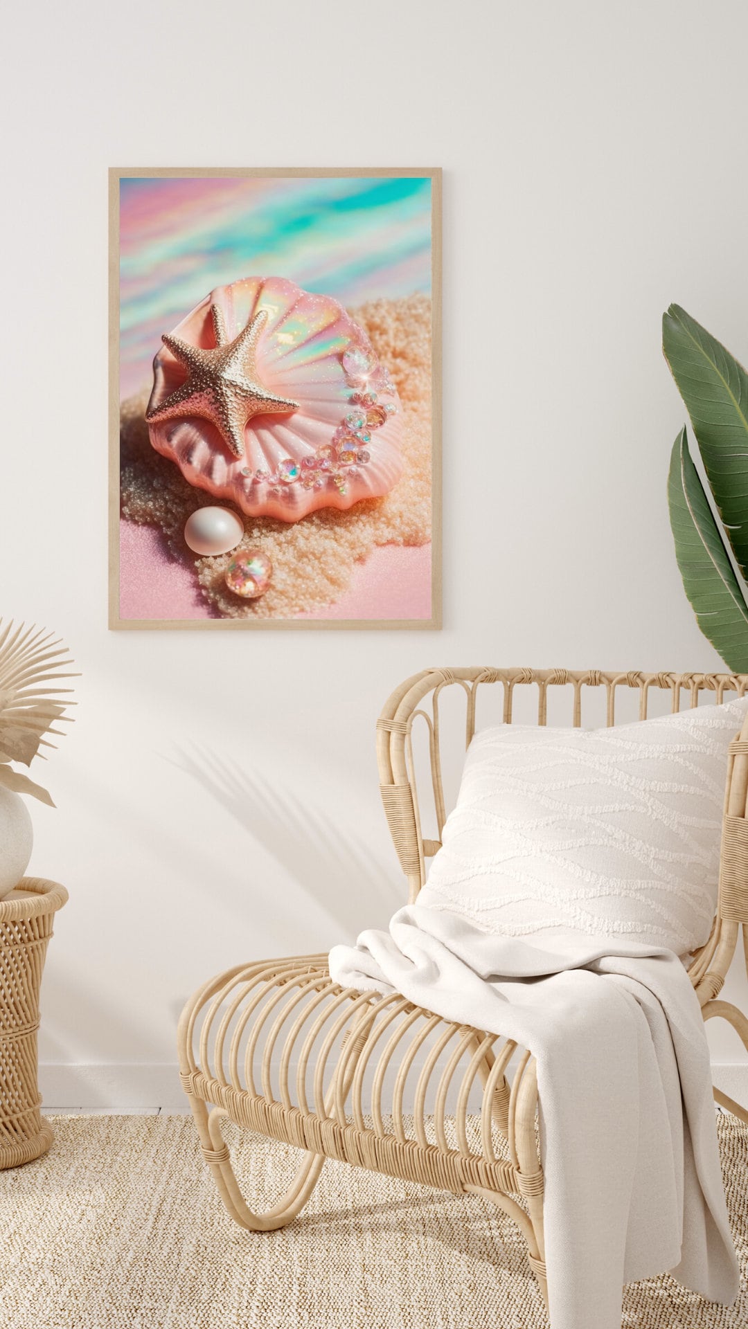 Pastel Seashell Wall Art, Golden Starfish, Luxury Beach, Unique + Girly ...