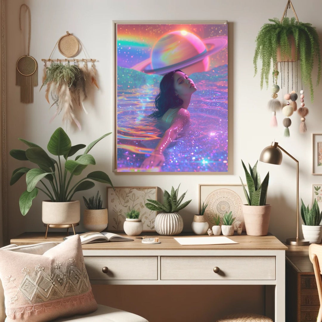 Celestial Dream - Saturn Fantasy Art Print, Space Inspired Wall Decor, Astral Aesthetic Pastel ...